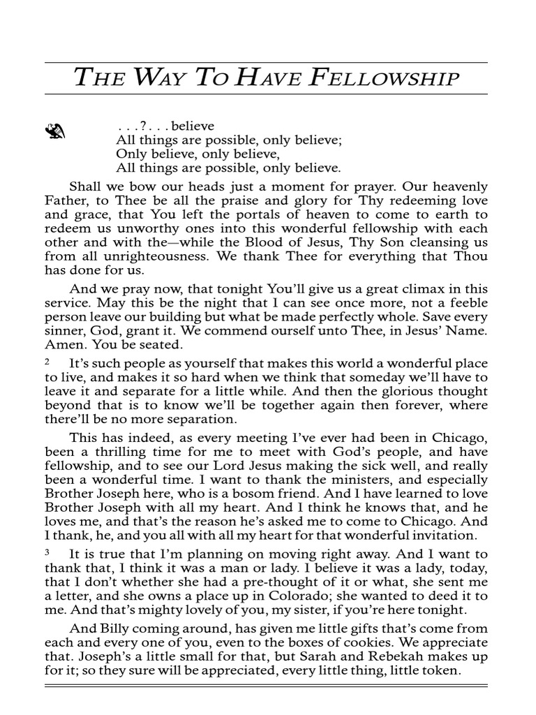 55-1009 The Way To Have Fellowship VGR | PDF | Jesus | Baptism