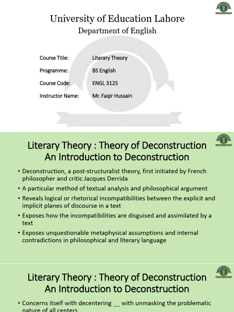 BS English-6th-ENGL 3125-Lecture 17 | PDF | Deconstruction ...