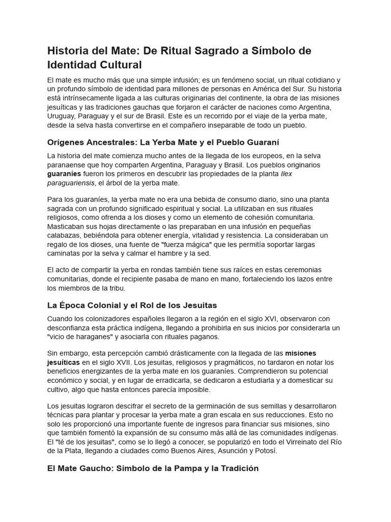 Historia del Mate: Símbolo Cultural Sudamericano | PDF