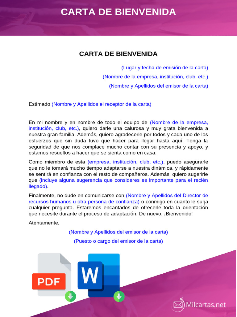 Guía para Carta de Bienvenida | PDF