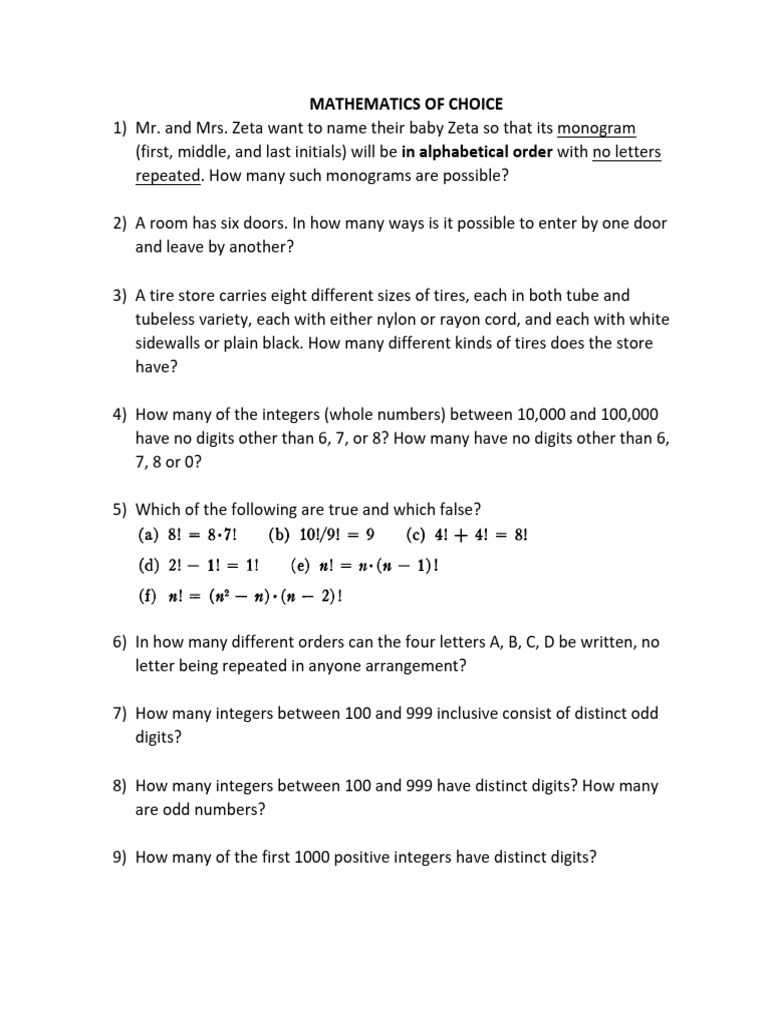 Combinatorial Problem Solutions | PDF | Tire | Discrete Mathematics