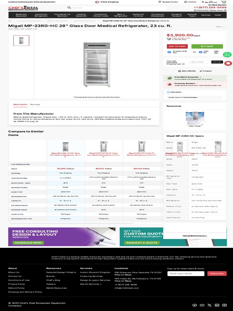 Migali MP-23RG-HC 28 - Glass Door Medical Refrigerator, 23 Cu. FT | PDF