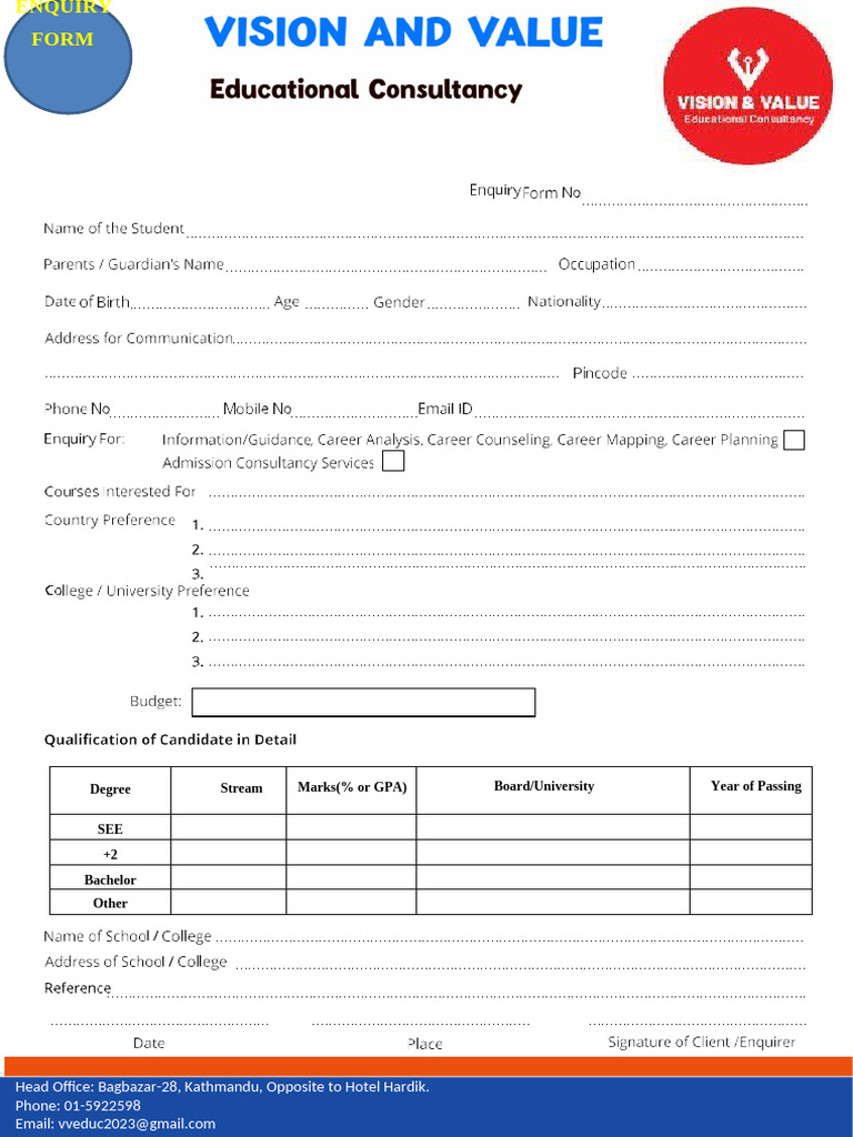Enquiry Form Vvec | PDF