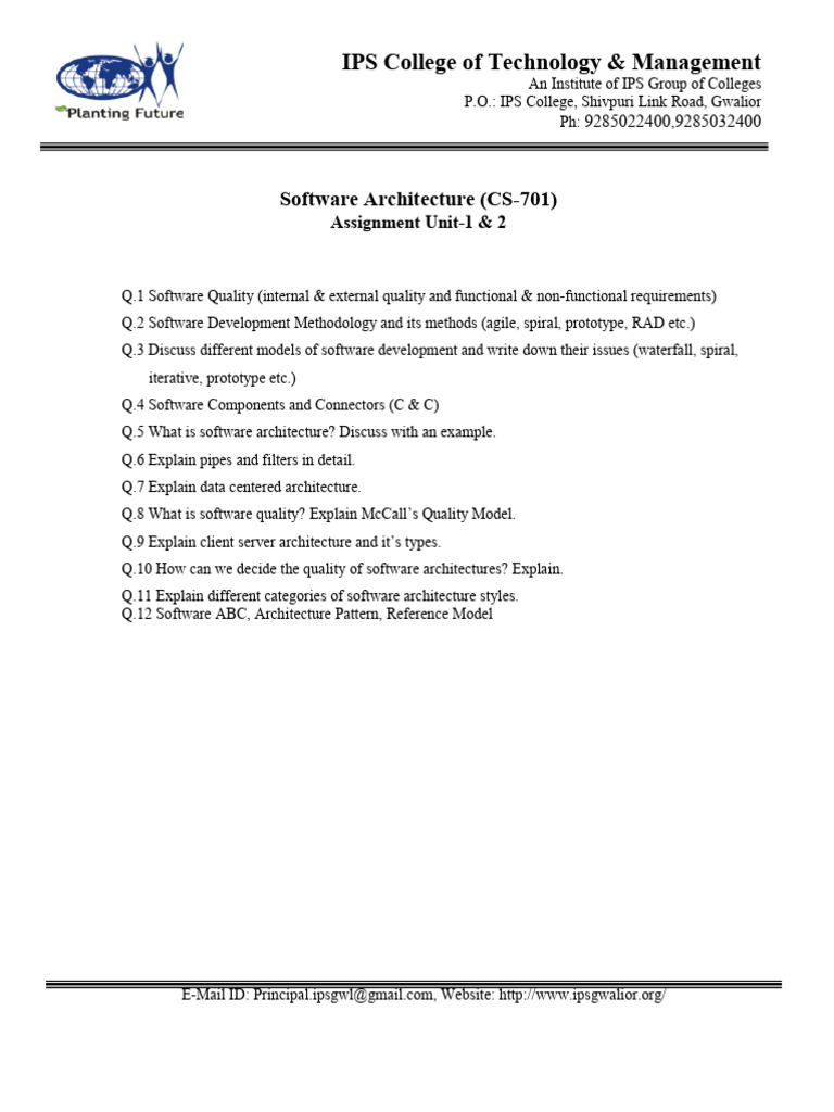 CS701 Software Architecture Assignment Unit-1 & 2 | PDF
