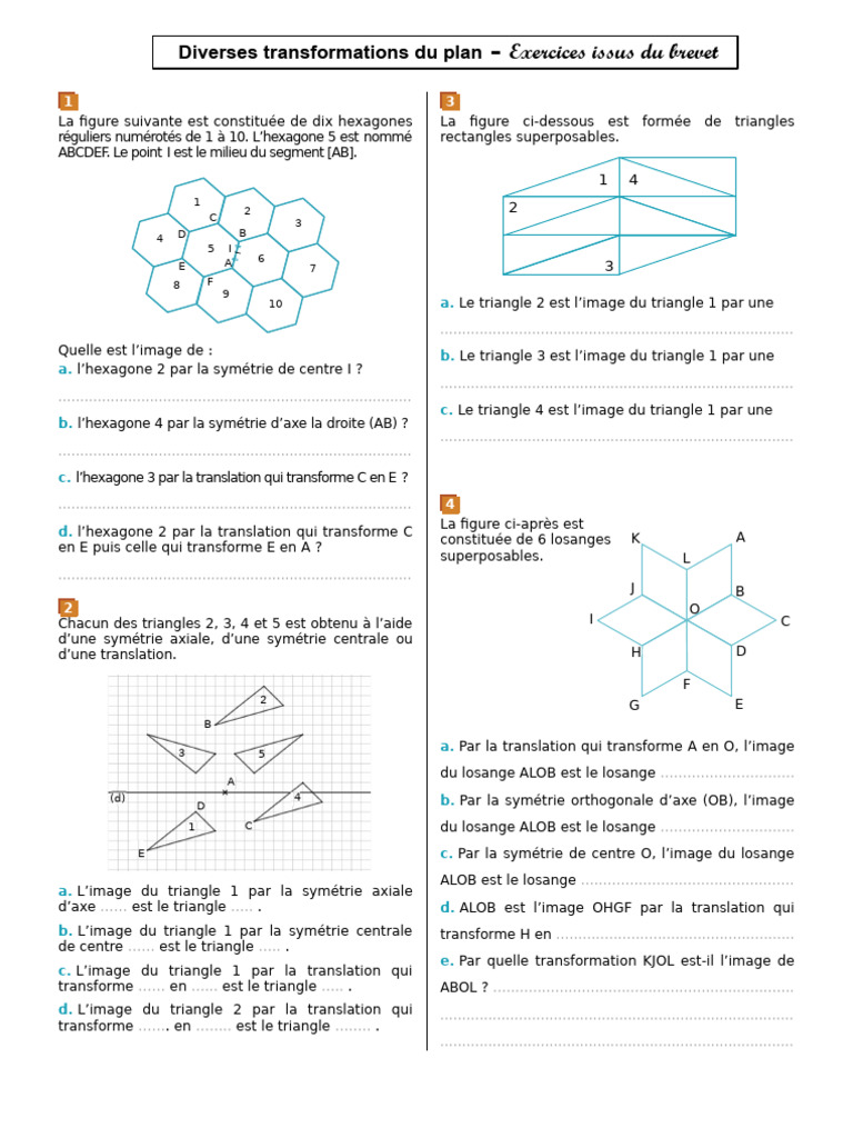Transformations géométriques : exercices brevet | PDF | Triangle ...
