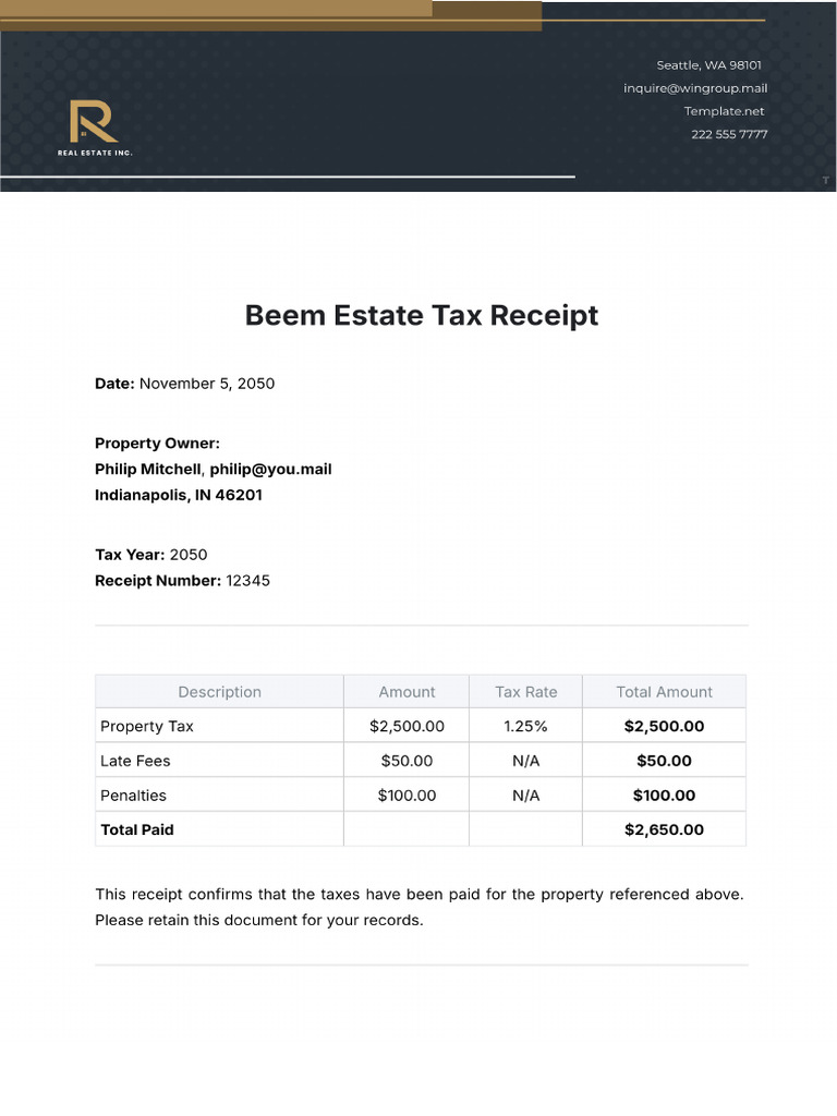 Real Estate Tax Receipt Template | PDF