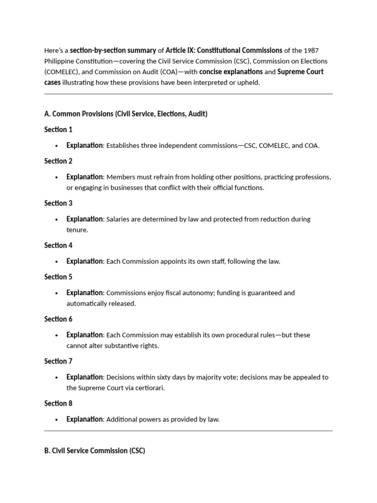 Summary of Article IX: Constitutional Commissions | PDF | Commission On ...