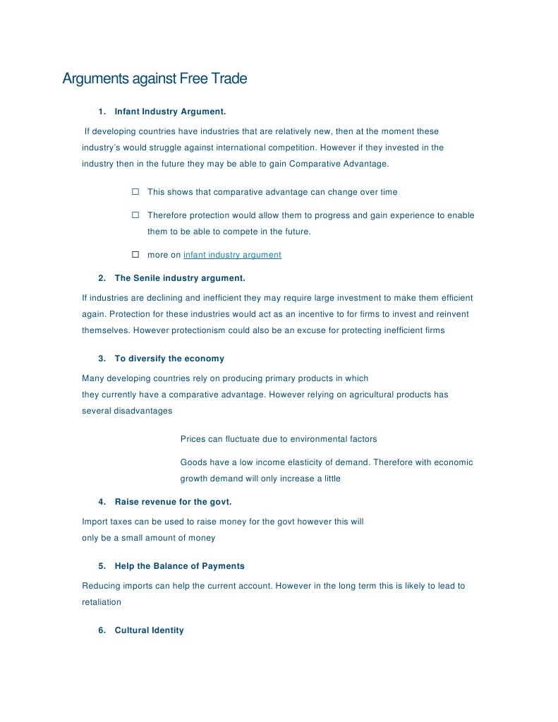 Arguments Against Free Trade | PDF | Free Trade | Comparative Advantage