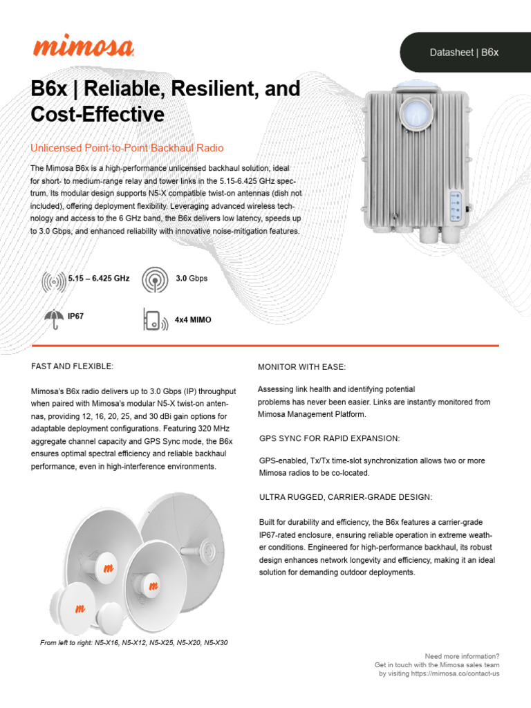 Mimosa Radisys B6x Datasheet - DS 2025 06 | PDF | Data Transmission | Electronics