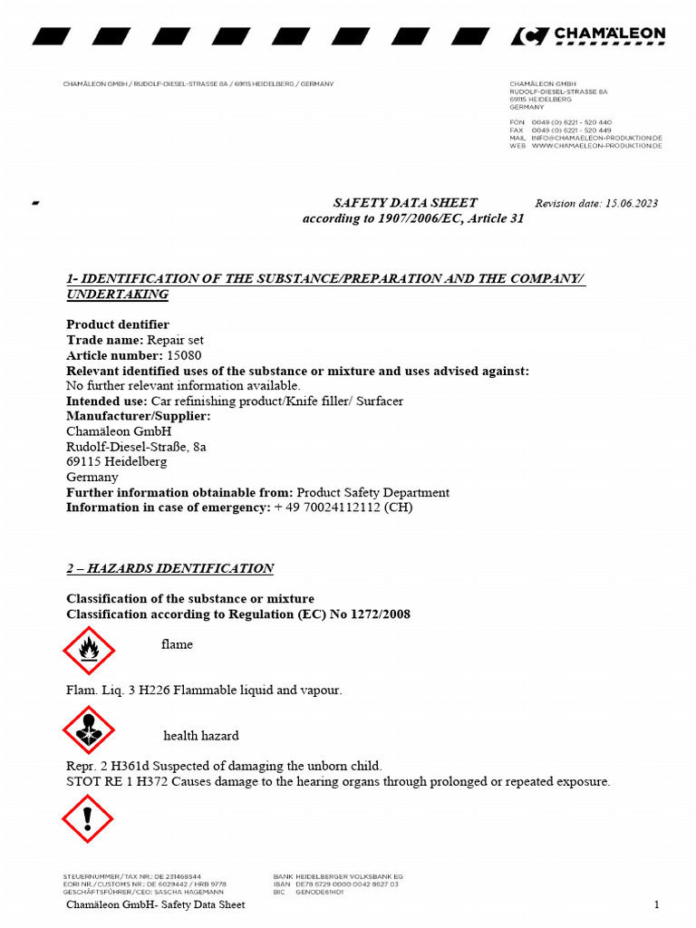SDS Repair Set - GB | PDF | Dangerous Goods | Occupational Safety And ...