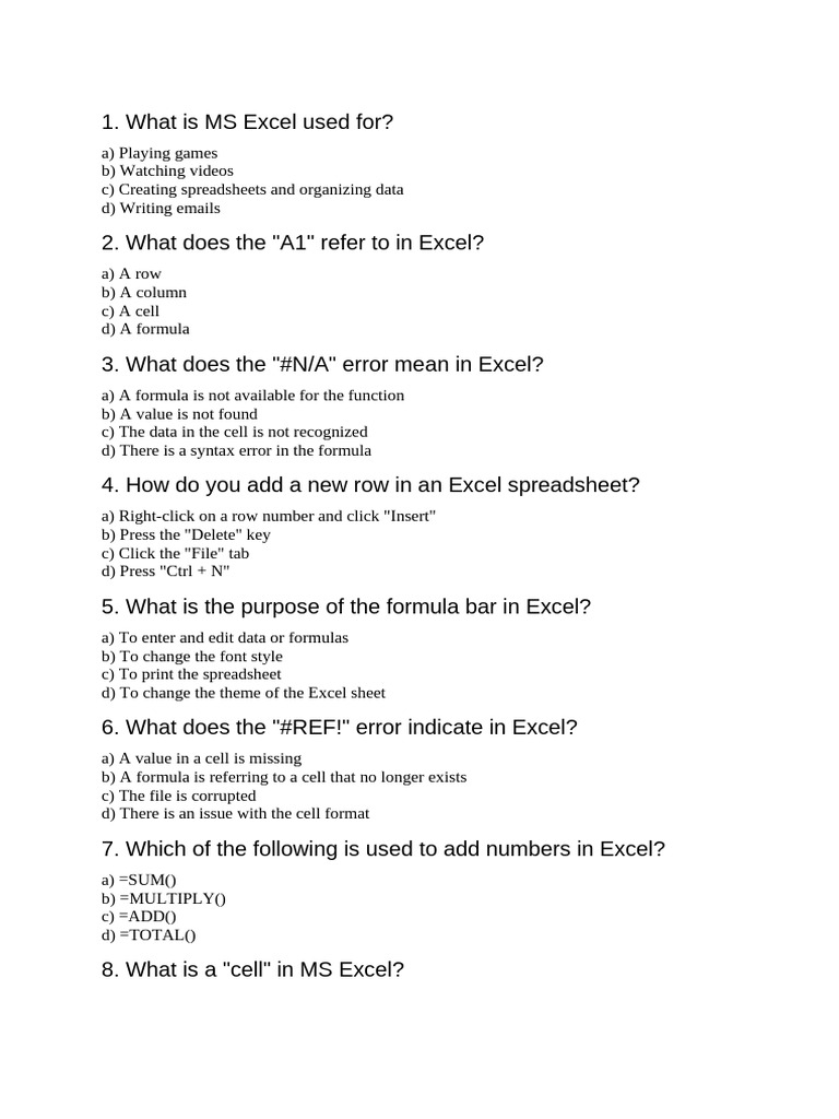 MS Excel MCQS | PDF | Microsoft Excel | Spreadsheet
