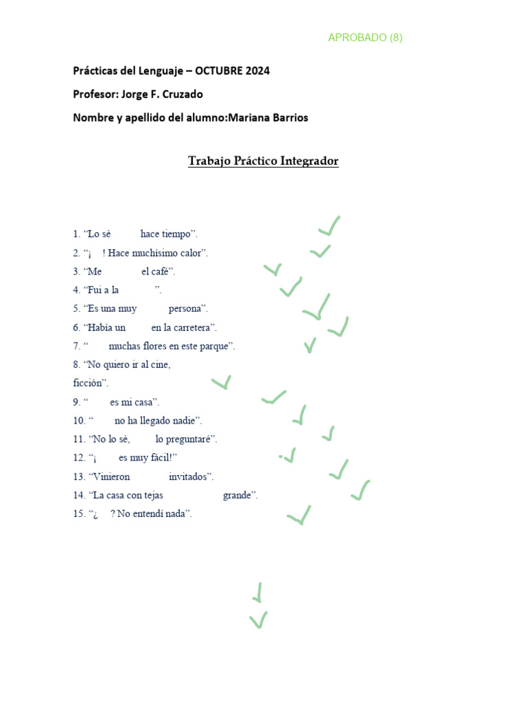 TP Práctica de Lenguaje Barrios Mariana | PDF | Palabra | Gramática
