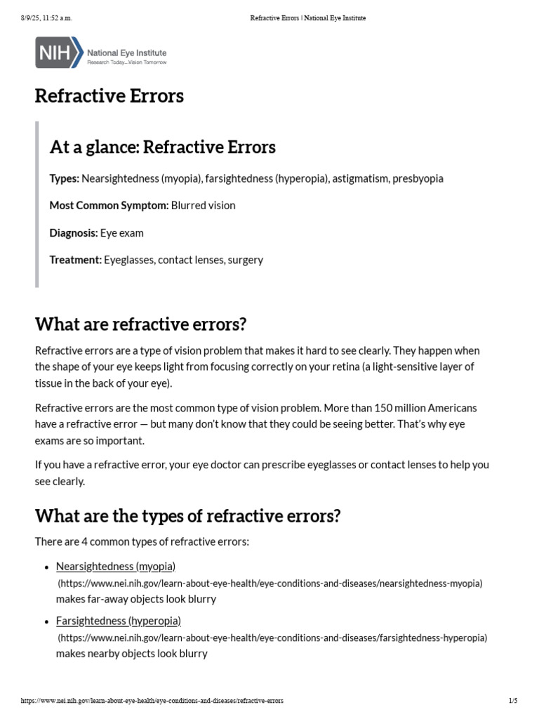 Refractive Errors - National Eye Institute | PDF | Myopia | Glasses
