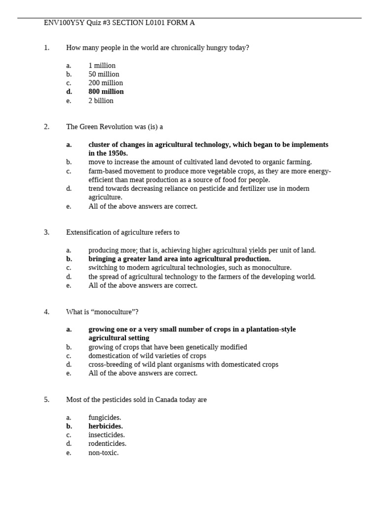 Environment Quiz 3 Answers | PDF | Forests | Agriculture