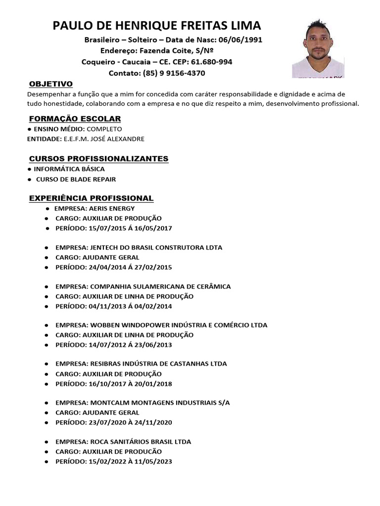 Currículo de Paulo Henrique Freitas | PDF