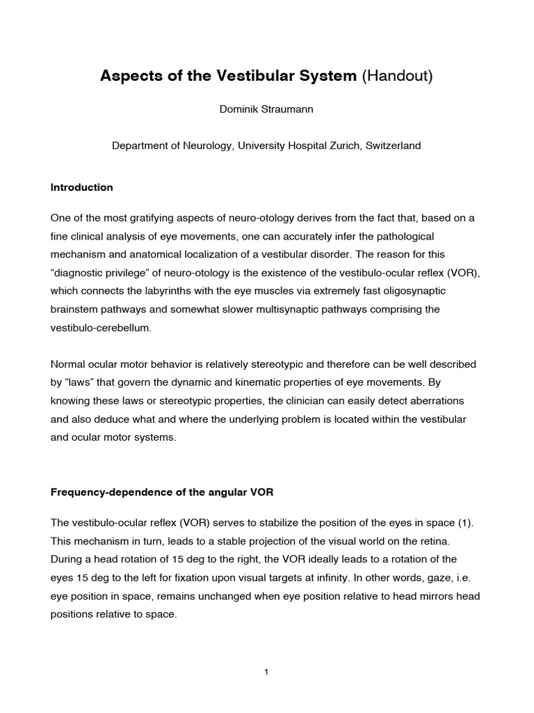 Vestibular System: VOR Dynamics Explained | PDF | Vestibular System ...