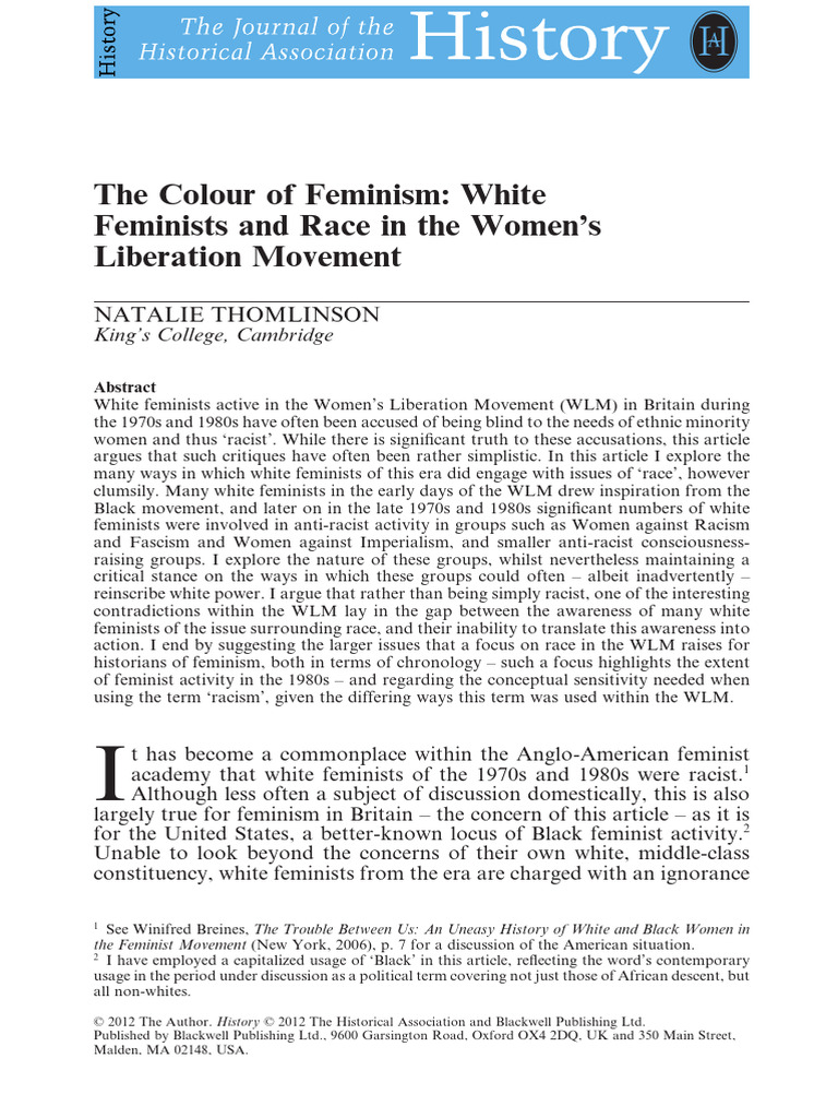 The Colour of Feminism White Feminists and Race in The Womens ...