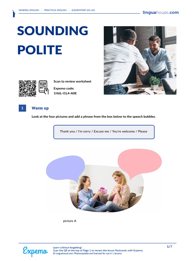 Sounding Polite American English Teacher A1 A2 | PDF | Reading ...