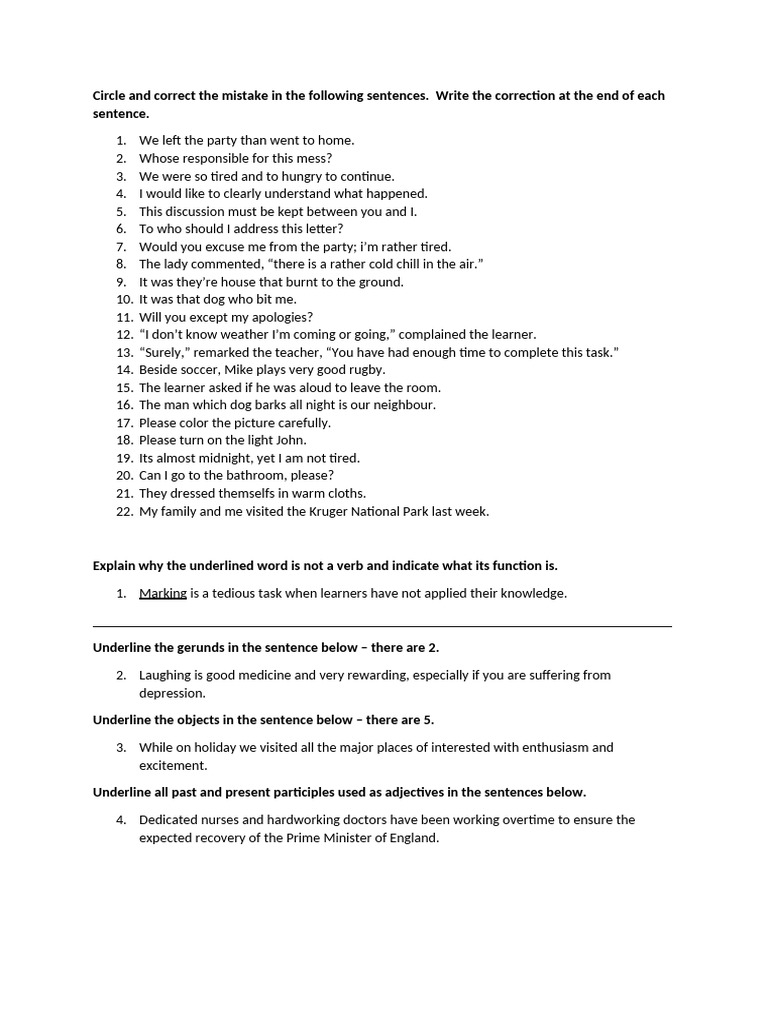 Grammar Correction Exercise Guide | PDF