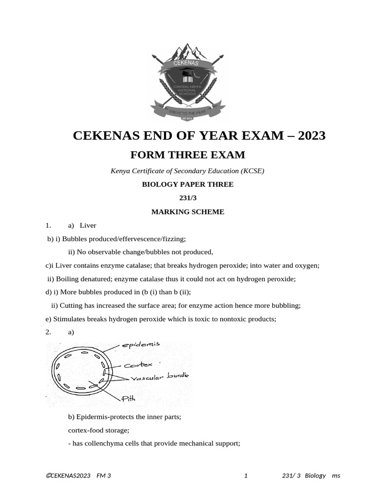 Biology Marking Scheme Pp3 | PDF