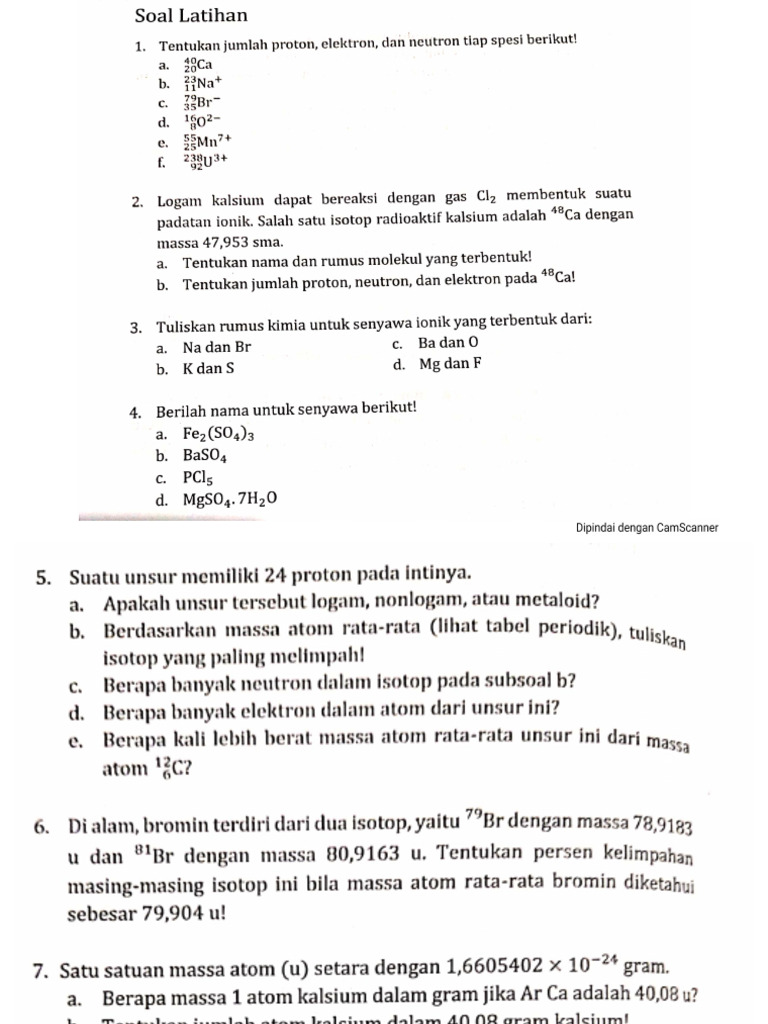 Soal Latihan UTS Bab Atom Molekul Kimia B | PDF