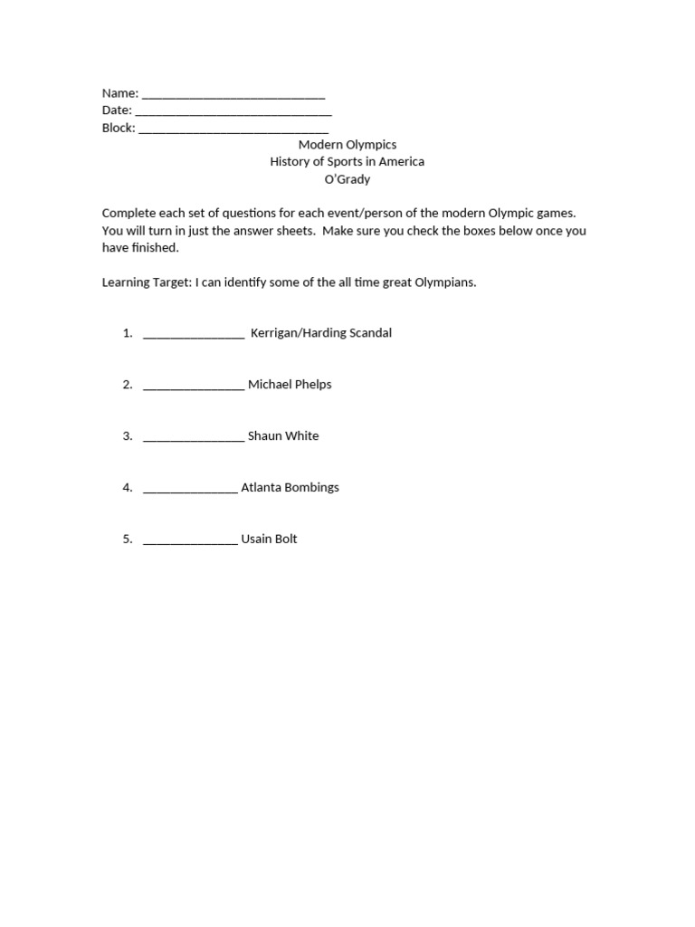 Modern Olympics: Key Athletes & Events | PDF