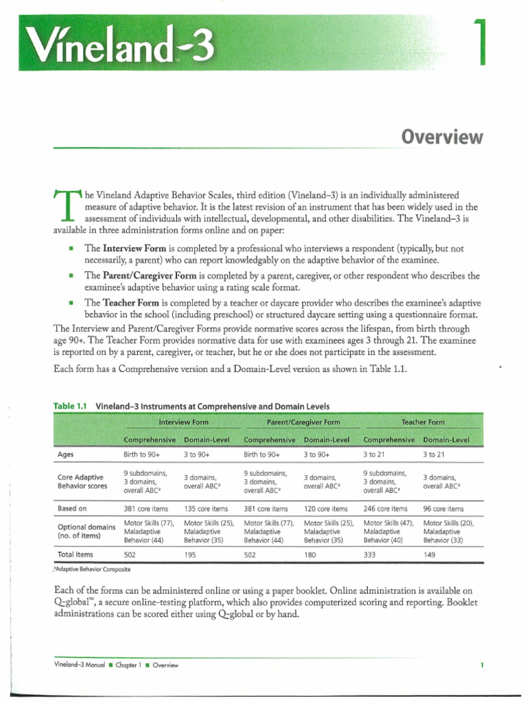 Vineland-3 Manual Chapter 1 Abridged | PDF | Intellectual Disability ...