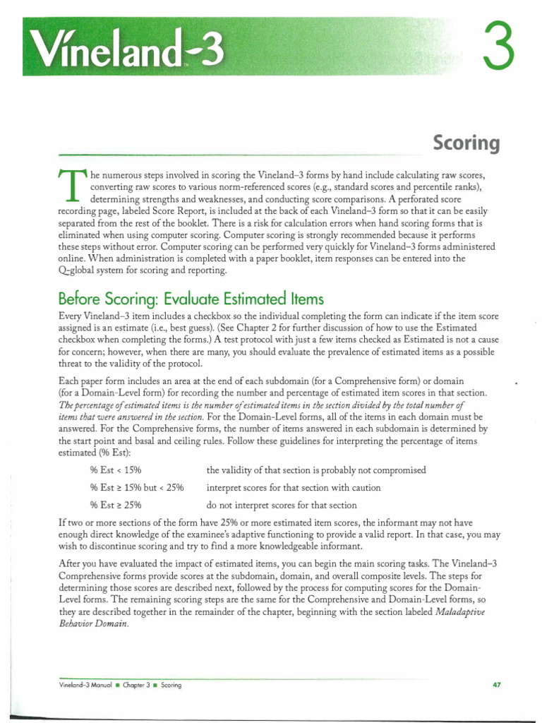 Vineland-3 Scoring Instructions | PDF