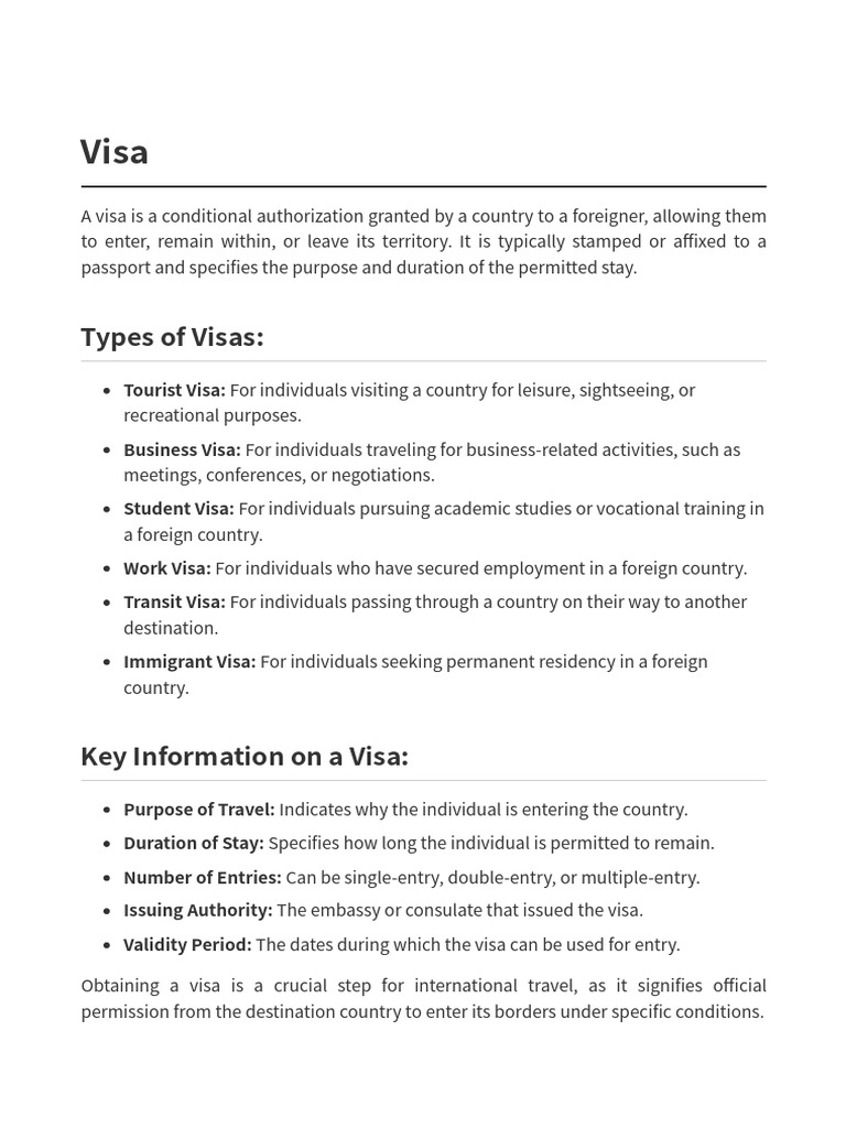Types and Key Information on Visas | PDF