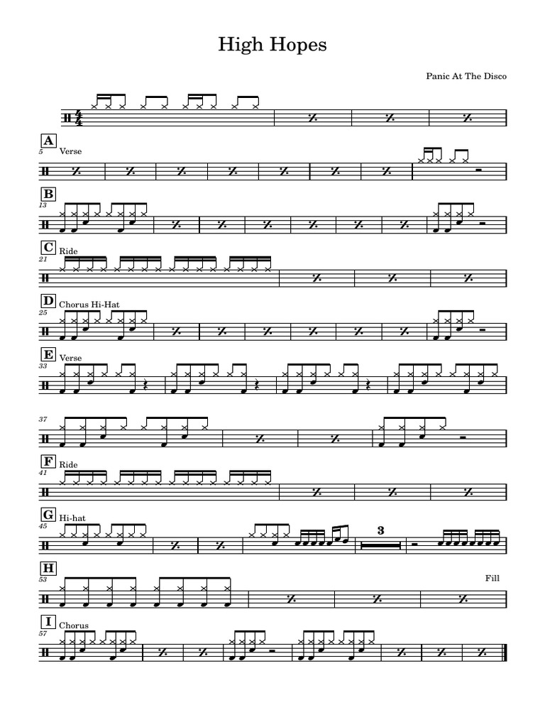 High Hopes - Panic at the Disco Drumscore | PDF | Songs Written | Singles