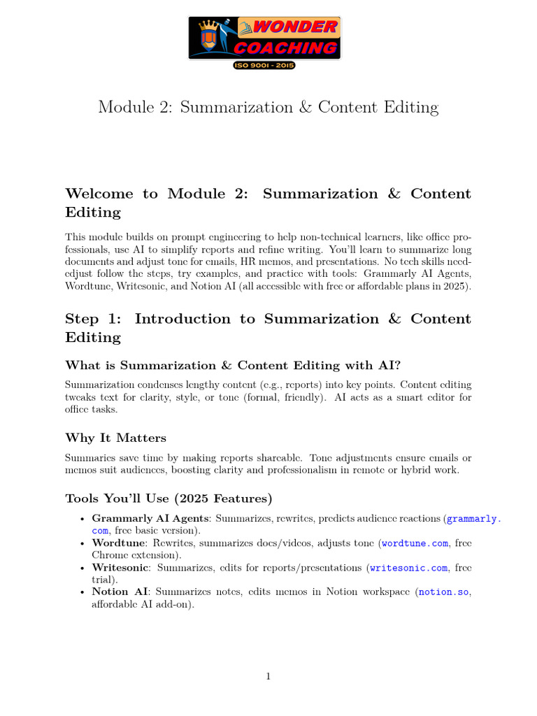 AI Tools for Summarization & Editing | PDF | Human Communication