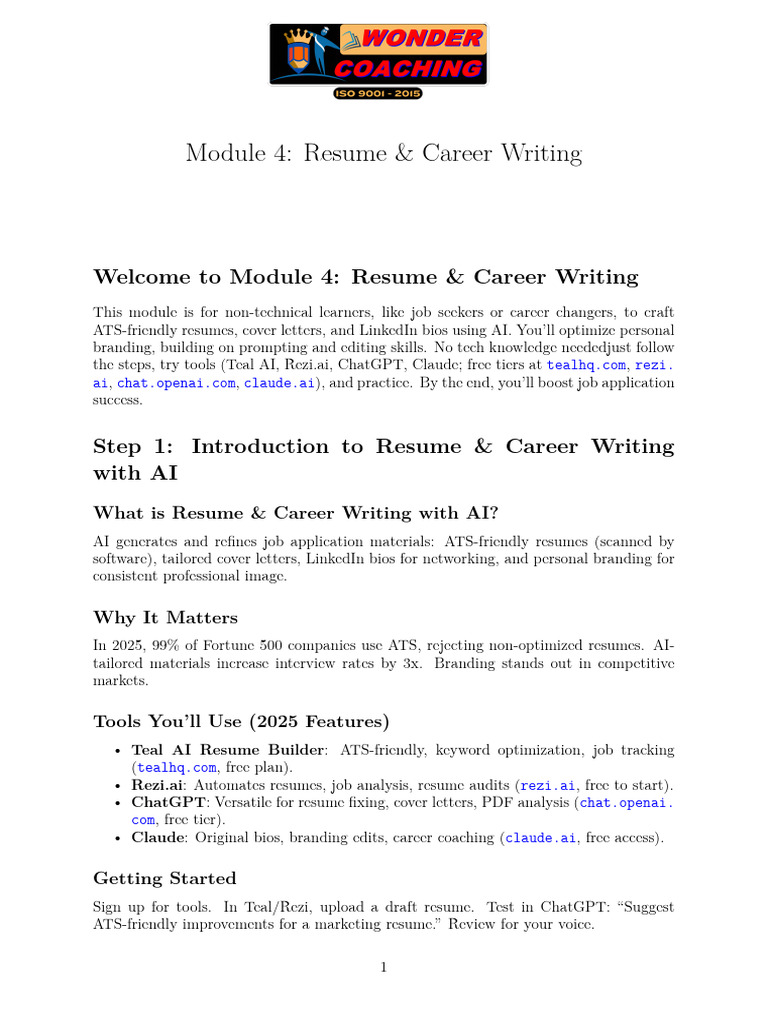 Module 4 Resume & Career Writing | PDF | Résumé | Artificial Intelligence