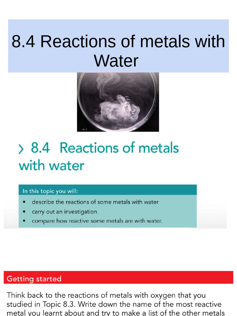 Yr8 8.4 Reactions of Metals With Water | PDF