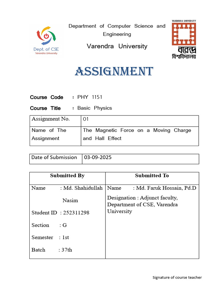 PHY Assignment Fornt Page | PDF