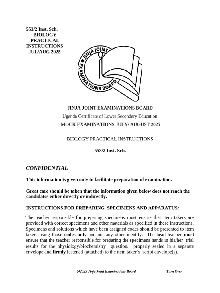 O Jjeb Biology P 2 Instructions 553 2 2025 | PDF