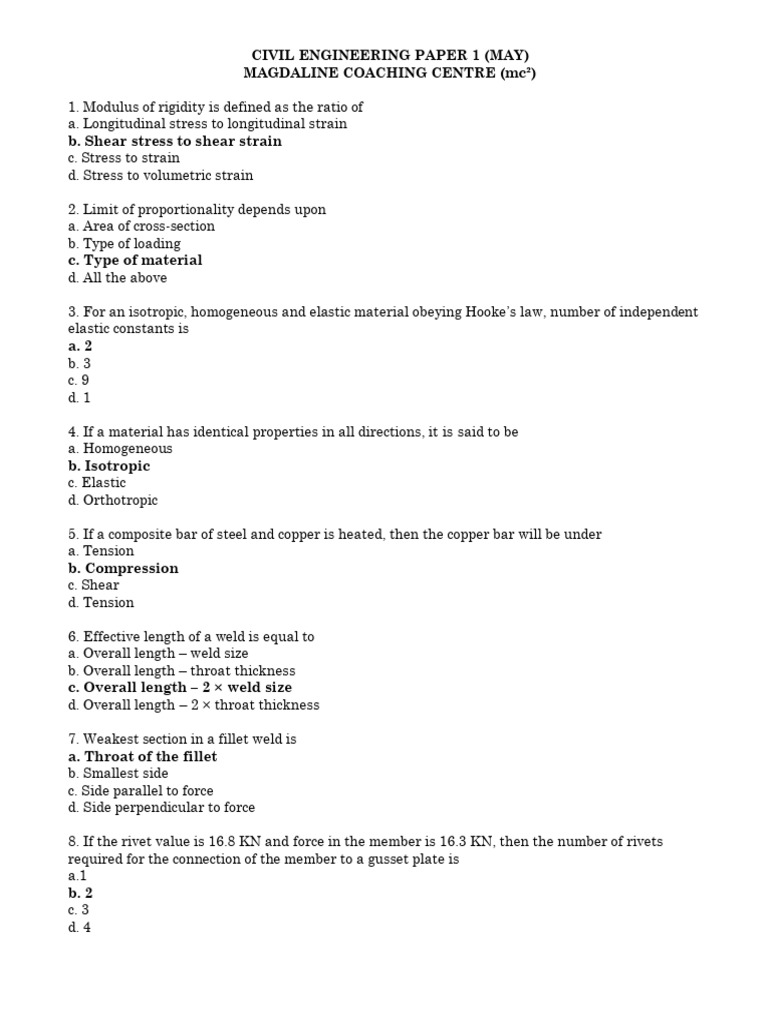 Civil Engineering Paper 1 May | PDF | Bending | Beam (Structure)
