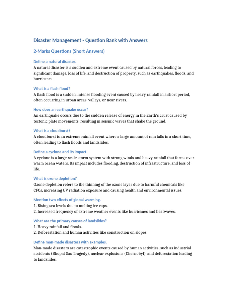 Disaster Management Answers | PDF | Natural Disasters | Flood