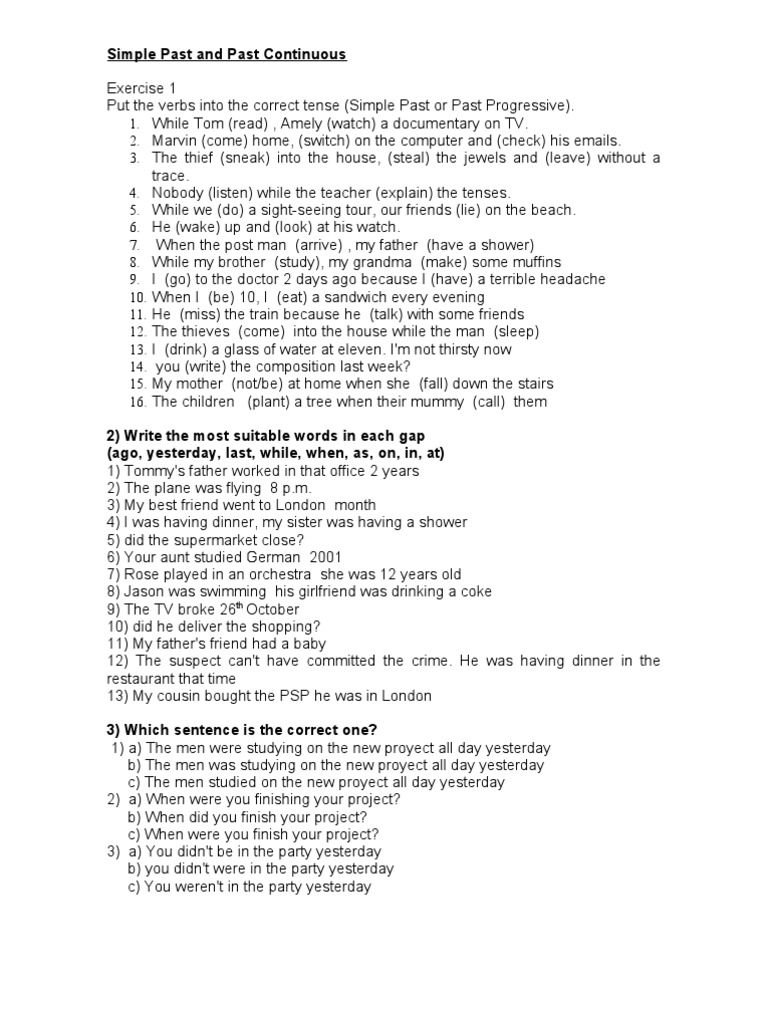 Simple Past and Past Continuous Exercises | PDF | Onomastics | Rules