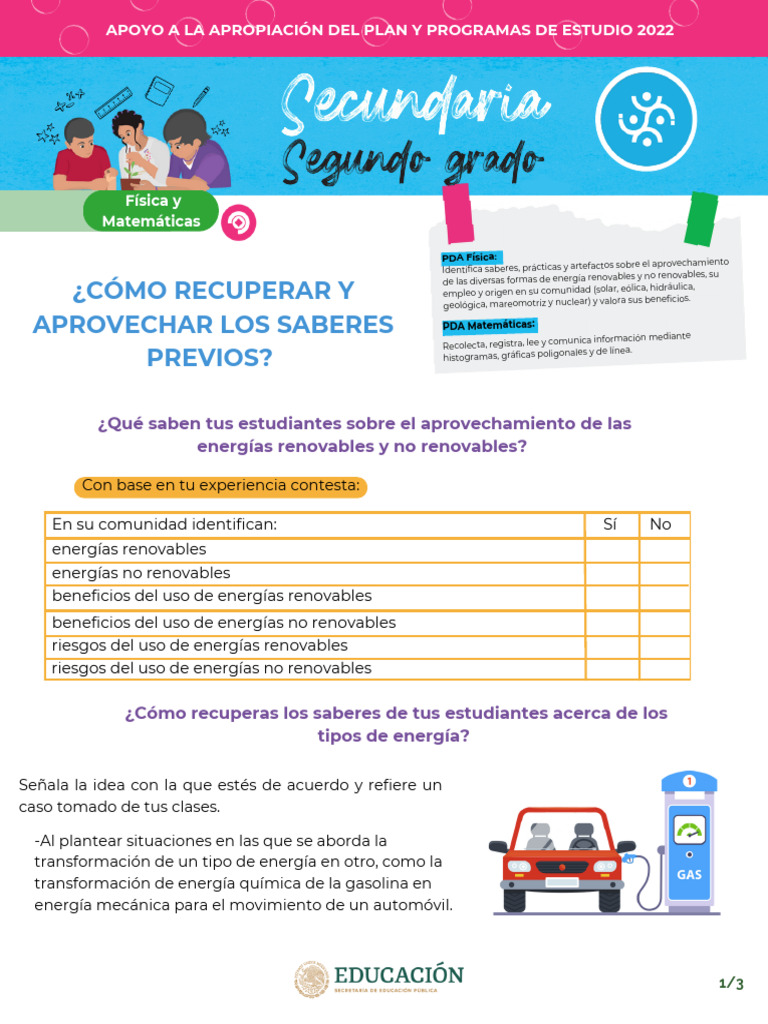 Mat - Fis - 2° - ¿Como Recuperar y Aprovechar Los Saberes Previos | PDF | Energía renovable ...