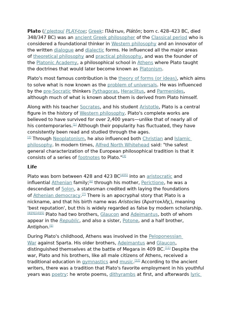 Plato | PDF | Plato | Ancient Greek Philosophy