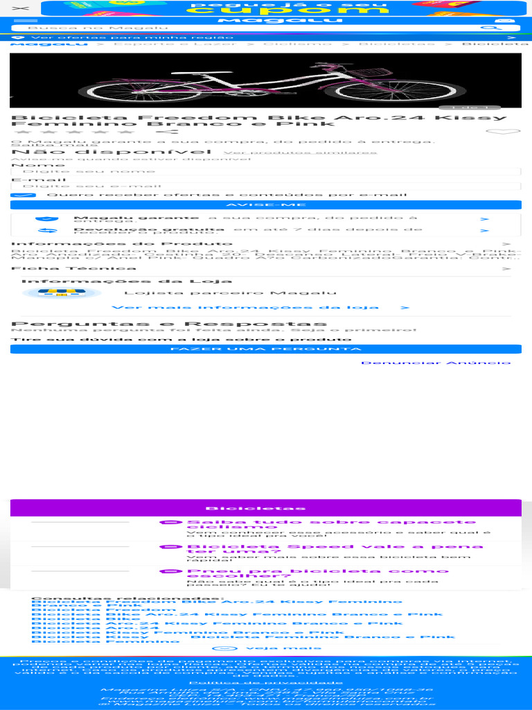 Bicicleta Freedom Bike Aro.24 Kissy Feminino Branco e Pink - Bicicleta - Magazine Luiza | PDF