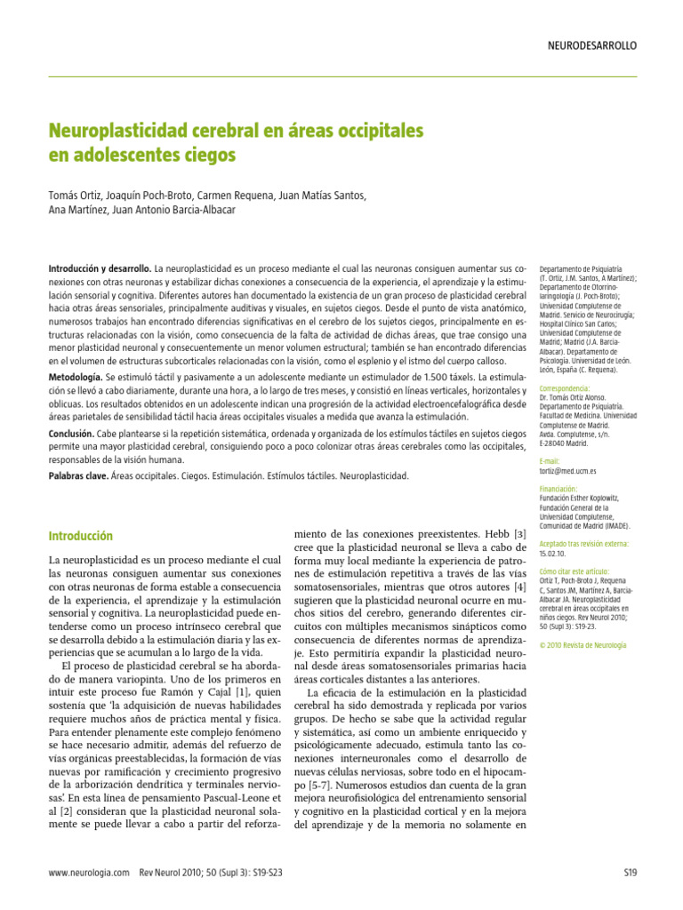 Neuroplasticidad Cerebral en Areas Occip | PDF | Neuroplasticidad | Cerebro