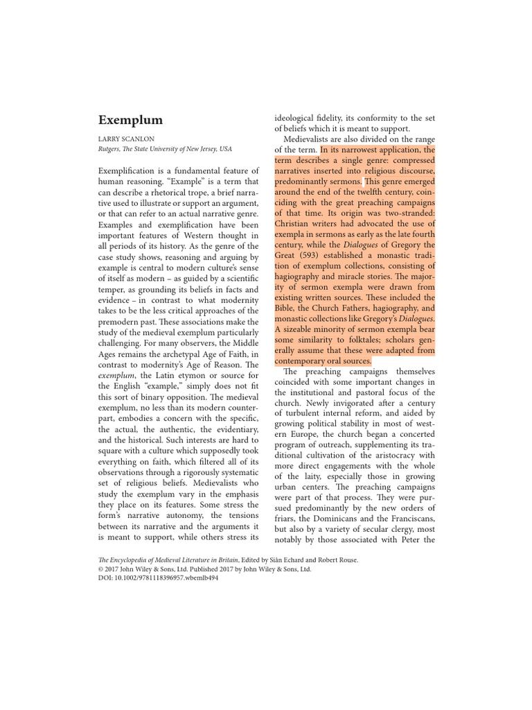 Scanlon - Exemplum - Encyclopedia of Medieval LIterature in Britain ...