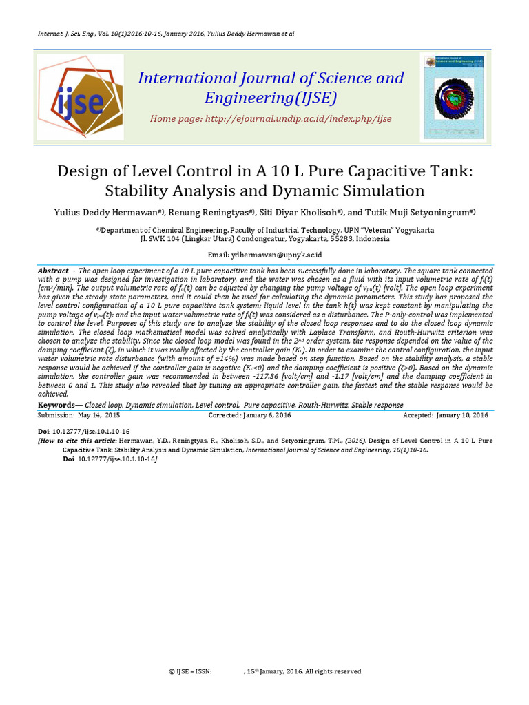 Design of Level Control in A 10 L Pure Capacitive Tank 1vu5u6750m | PDF ...