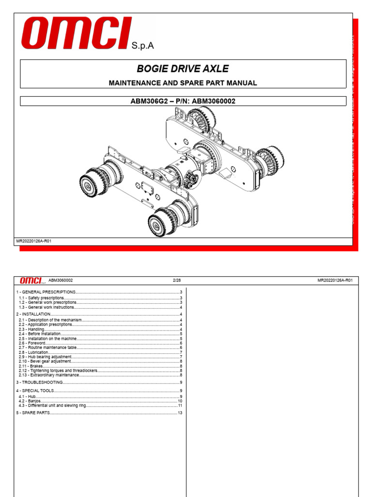 OMCI Axle Maintenance Manual | PDF | Gear | Brake