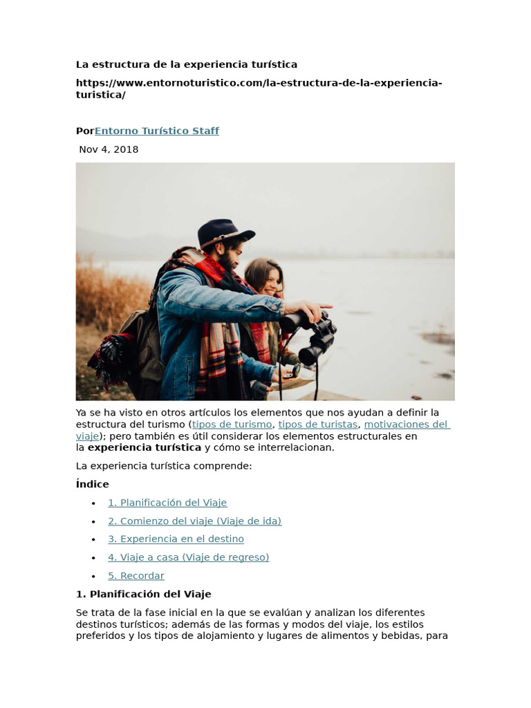 La Estructura de La Experiencia Turística | PDF | Turismo | Conceptos ...