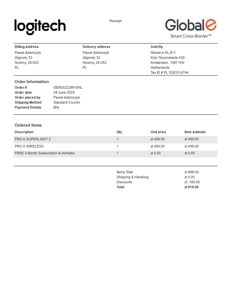 CustomerReceiptInvoice 2 | PDF