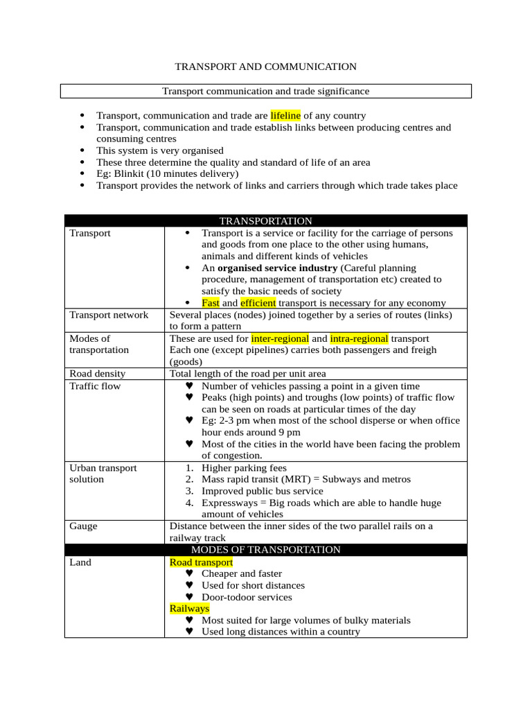 Transport and Communication Cuet Notes (Book 1) | PDF | Canal | Transport