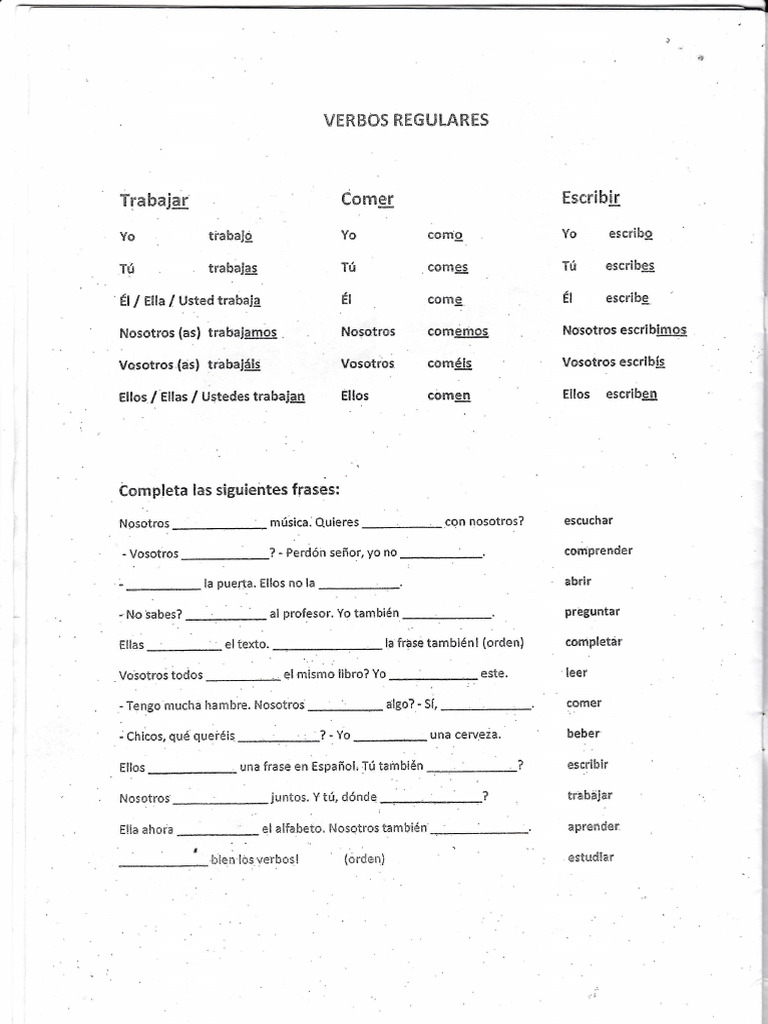 Verbos AR ER IR Exercicio | PDF