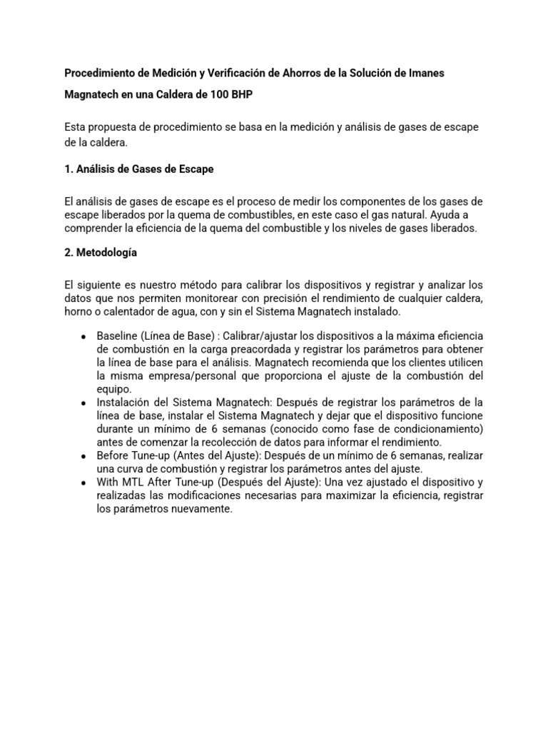 Procedimiento de Medición y Verificación de Ahorros de La Solución de Imanes Magnatech en Una ...